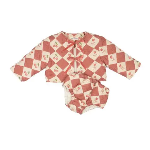 WILD WAWA Quilted Jacket Set - Cherry Patchwork Crimson