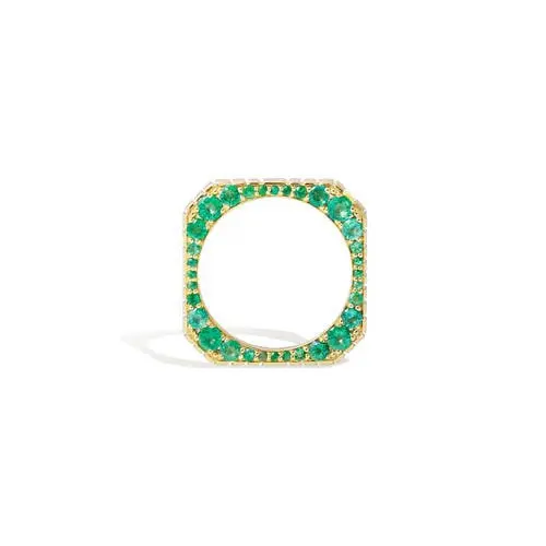 CAMPBELL + CHARLOTTE Spark Side Stone Etched Band Ring - Emerald-gold