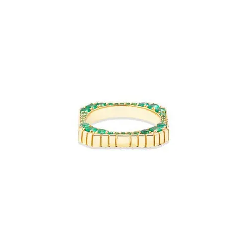 CAMPBELL + CHARLOTTE Spark Side Stone Etched Band Ring - Emerald-gold