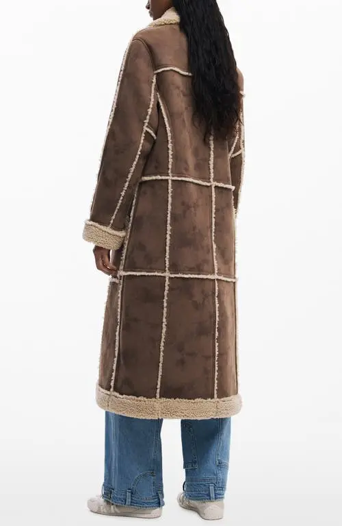 Desigual Faux Shearling Trim Longline Coat