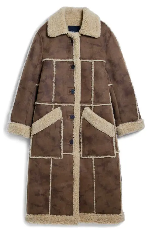 Desigual Faux Shearling Trim Longline Coat