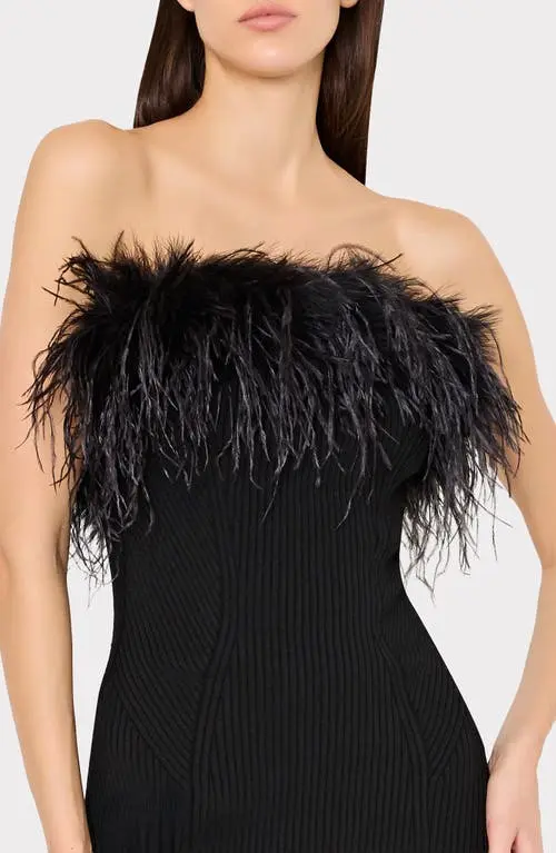 MILLY Feather Detail Strapless Midi Dress