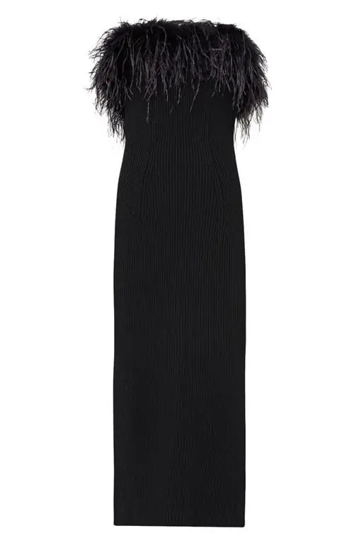 MILLY Feather Detail Strapless Midi Dress