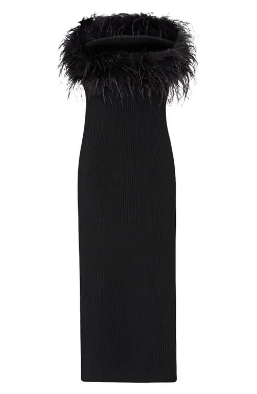 MILLY Feather Detail Strapless Midi Dress