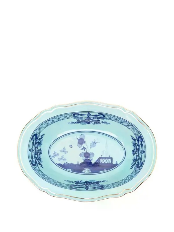 GINORI 1735 Oval Deep Floral Tray - Blue