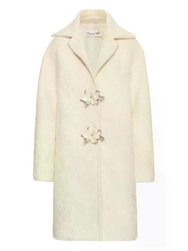 Oscar De La Renta Bouclé Coat With Floral Buttons - Neutrals