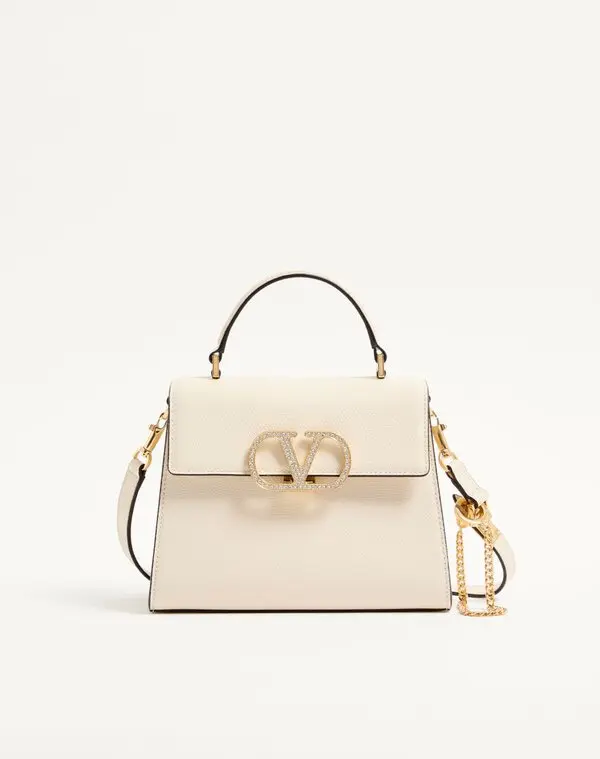 Valentino Garavani Small Vsling Handbag With Jewel Logo - Light Ivory