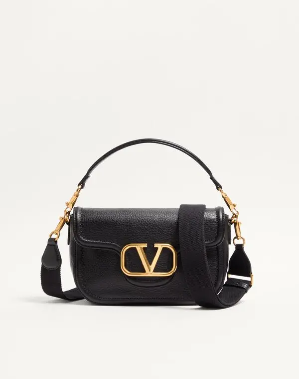 Valentino Garavani Alltime Grainy Calfskin Shoulder Bag - Black