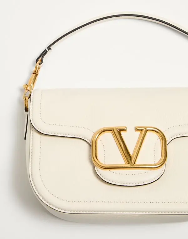 Valentino Garavani Alltime Grainy Calfskin Shoulder Bag - Ivory