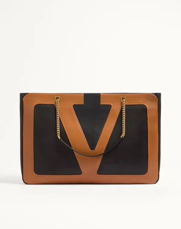 Valentino Garavani Viva Superstar Large Nappa Leather Shopping Bag - Black/spice