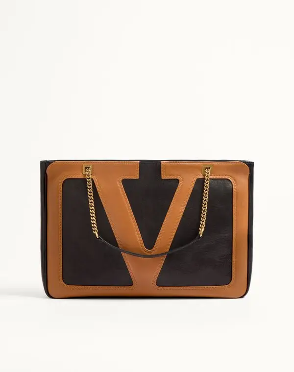 Valentino Garavani Viva Superstar Medium Nappa Leather Shopping Bag - Black/spice