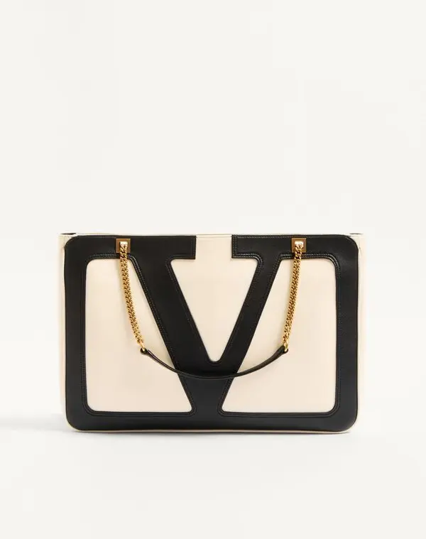 Valentino Garavani Viva Superstar Medium Nappa Leather Shopping Bag - Butter/black
