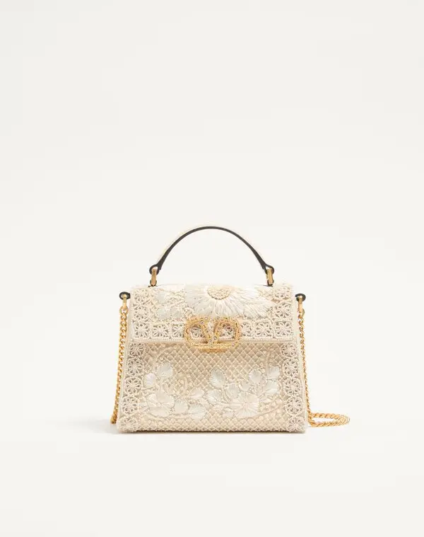 Valentino Garavani Vsling Mini Embroidered Handbag With Jewel Logo - Butter