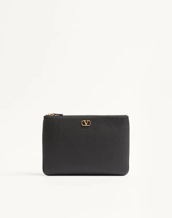 Valentino Garavani Vlogo Signature Grainy Calfskin Clutch - Black