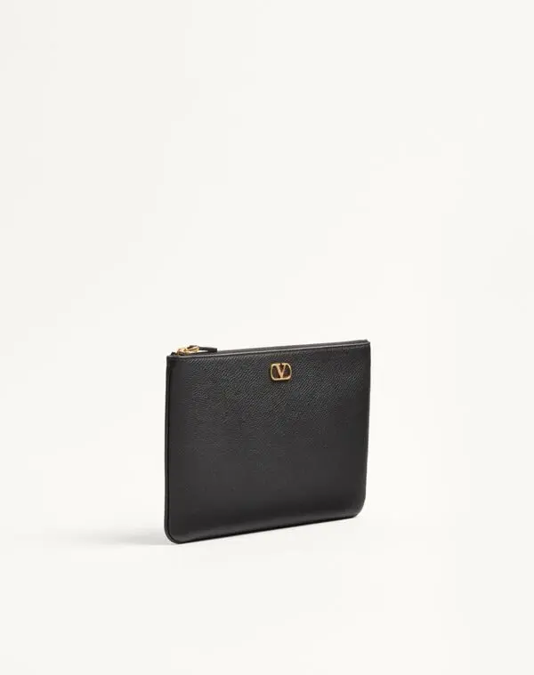 Valentino Garavani Vlogo Signature Grainy Calfskin Clutch - Black
