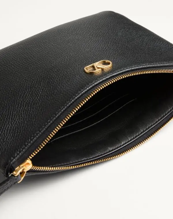 Valentino Garavani Vlogo Signature Grainy Calfskin Clutch - Black