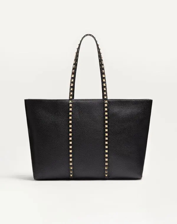 Valentino Garavani Rockstud Grainy Calfskin Shopping Bag - Black