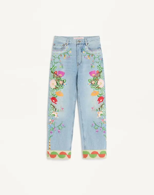 Valentino Garavani Embroidered Denim Trousers - Denim/multicolour