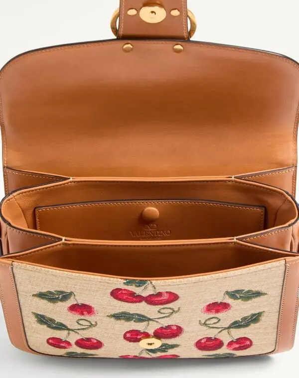 Valentino Garavani 9to5 Raffia Shoulder Bag With Cherryfic Motif