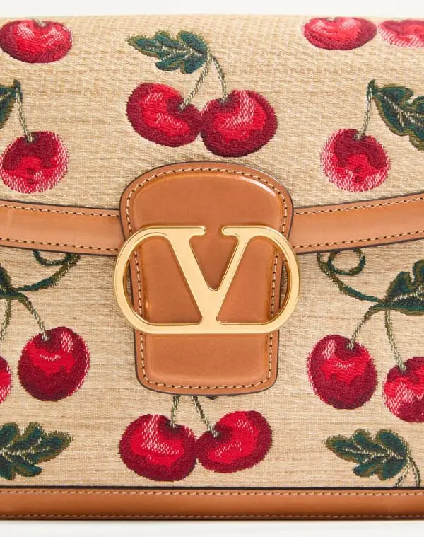 Valentino Garavani 9to5 Raffia Shoulder Bag With Cherryfic Motif