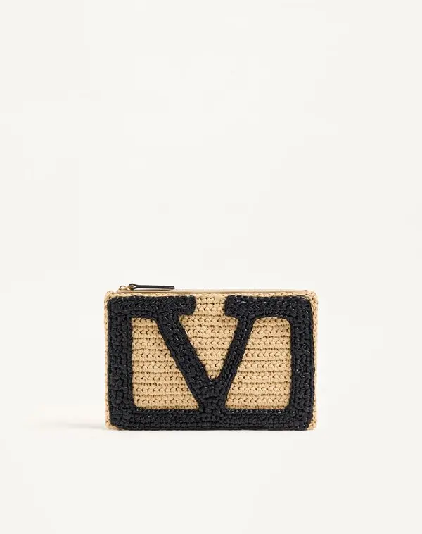 Valentino Garavani Viva Superstar Small Pouch In Synthetic Raffia - Natural