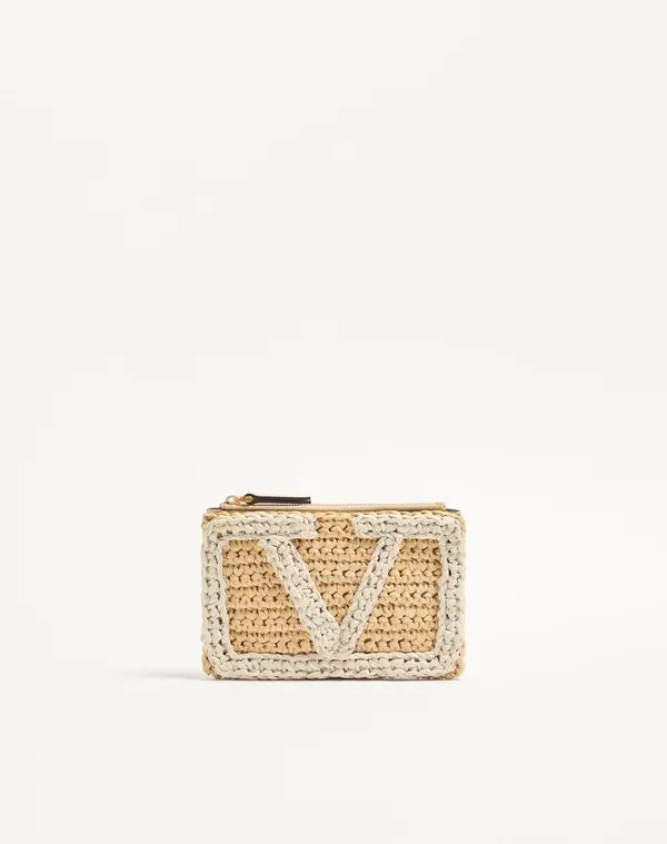 Valentino Garavani Viva Superstar Small Pouch In Synthetic Raffia - Natural/butter