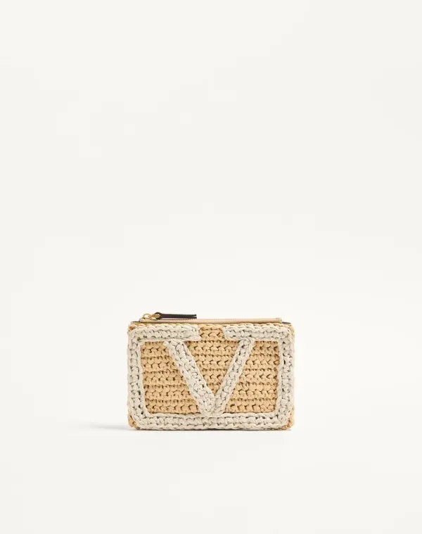 Valentino Garavani Viva Superstar Small Pouch In Synthetic Raffia - Natural/butter
