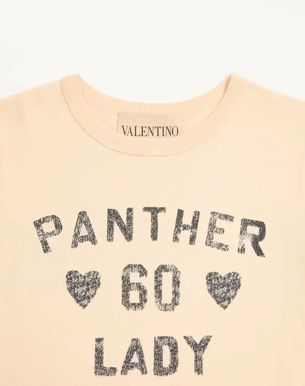 Valentino Garavani Cotton T-shirt With Panther Lady Print - Birch/black