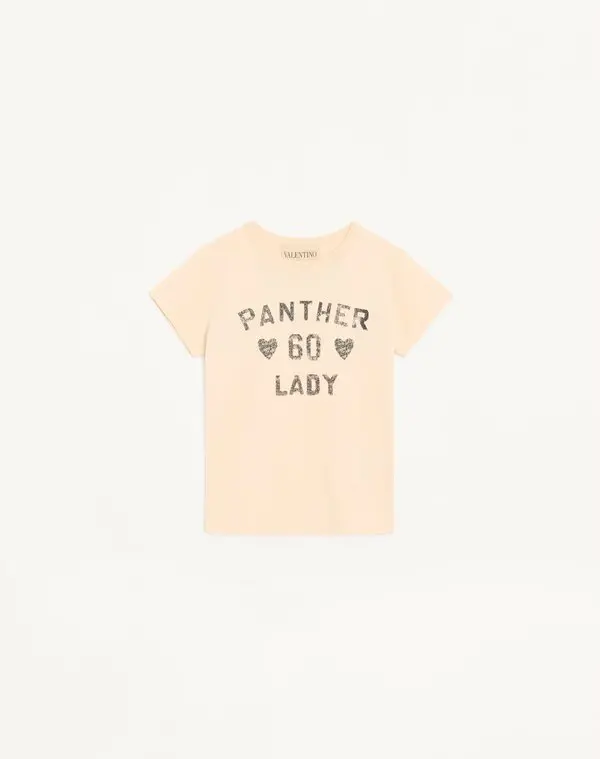 Valentino Garavani Cotton T-shirt With Panther Lady Print - Birch/black