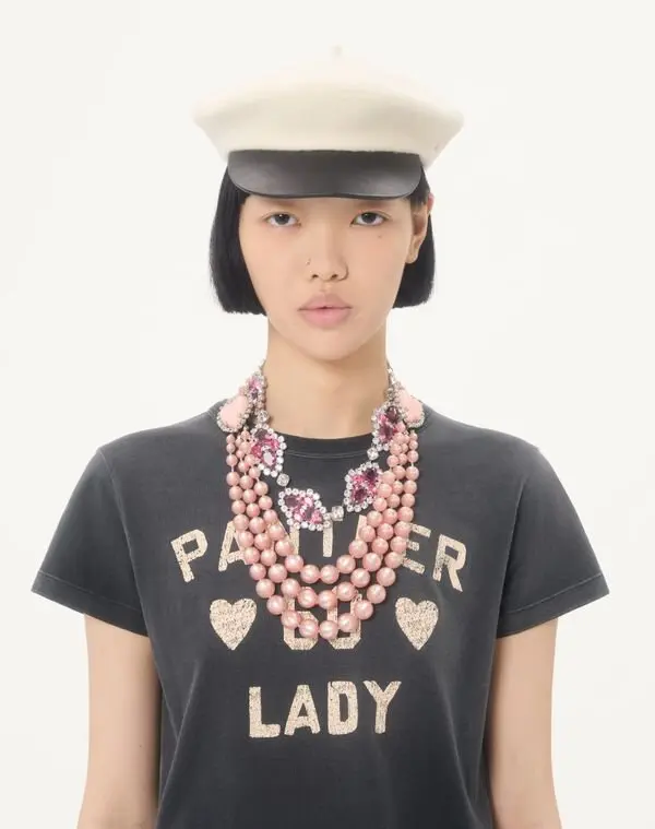 Valentino Garavani Cotton T-shirt With Panther Lady Print - Black/birch