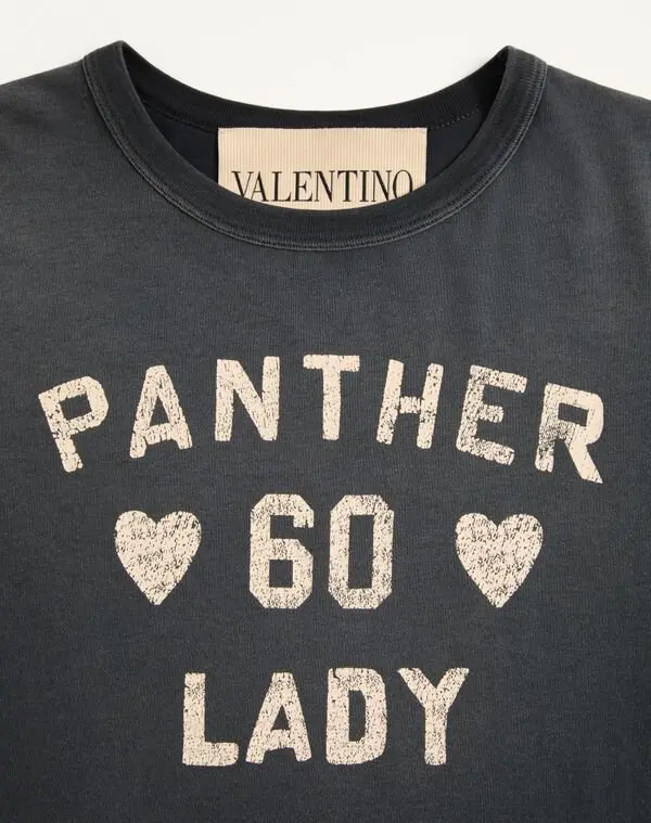 Valentino Garavani Cotton T-shirt With Panther Lady Print - Black/birch