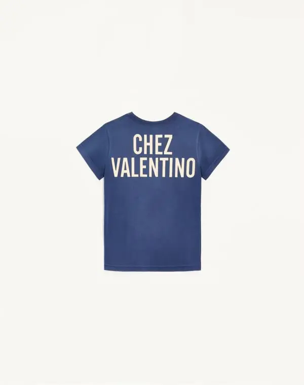 Valentino Garavani Cotton T-shirt With Panther Lady Print - Blue/birch