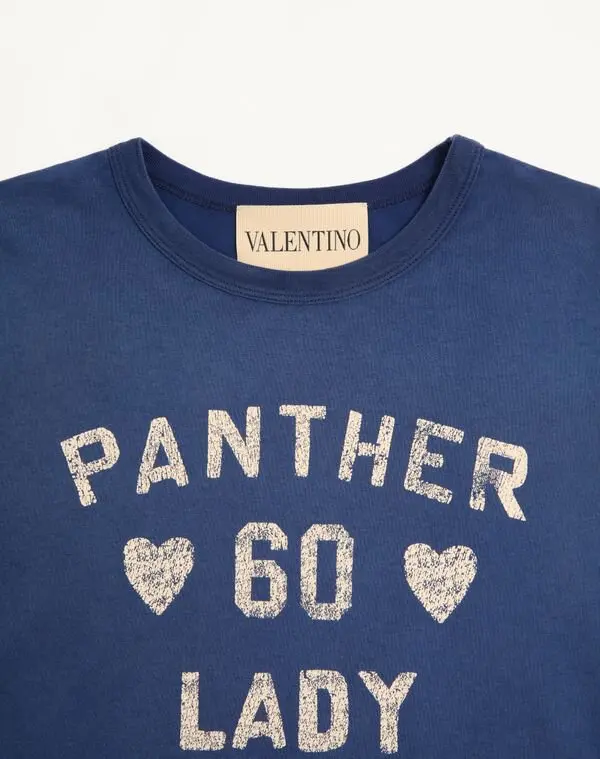 Valentino Garavani Cotton T-shirt With Panther Lady Print - Blue/birch