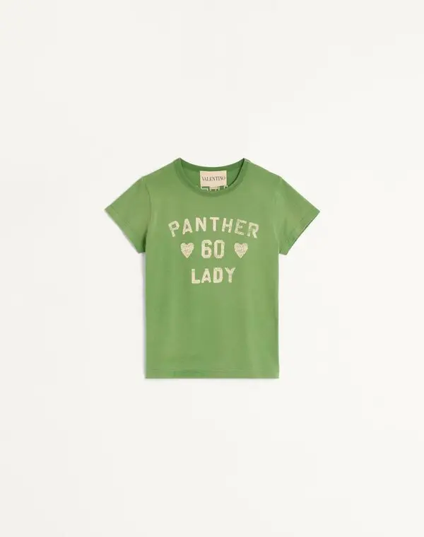 Valentino Garavani Cotton T-shirt With Panther Lady Print - Laurel/birch
