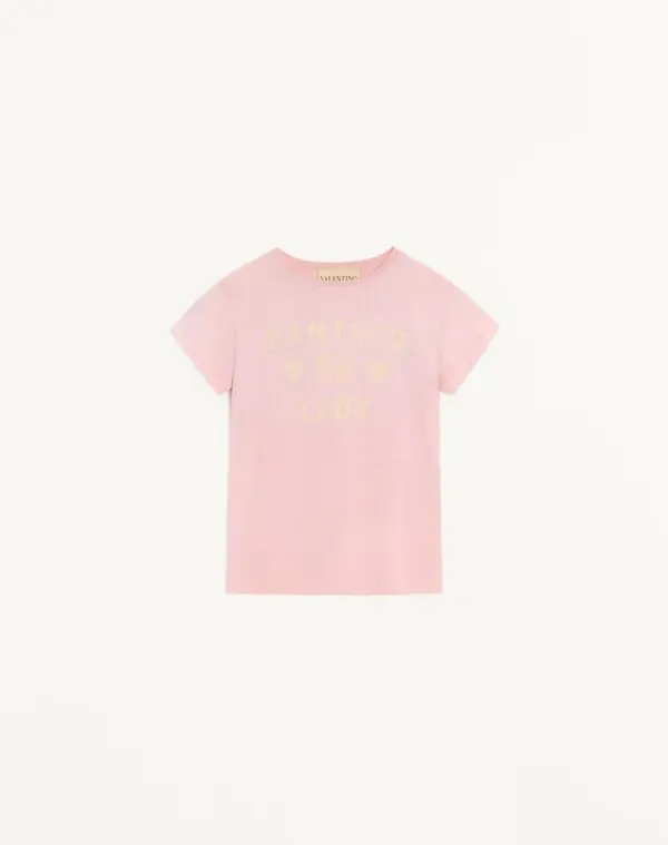 Valentino Garavani Cotton T-shirt With Panther Lady Print - Pink