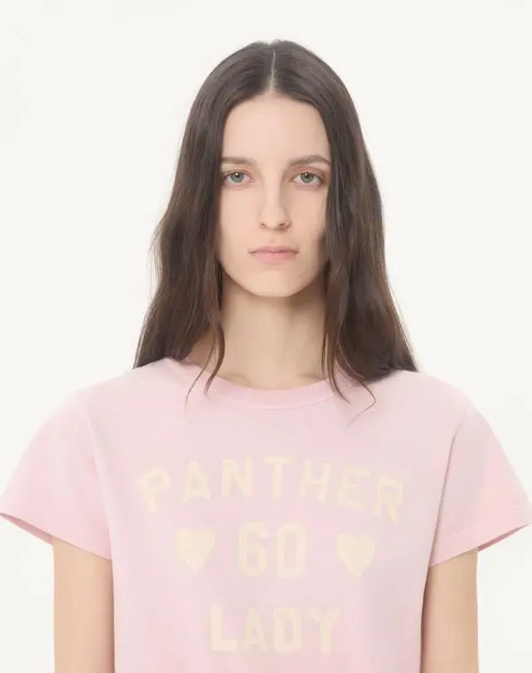 Valentino Garavani Cotton T-shirt With Panther Lady Print - Pink