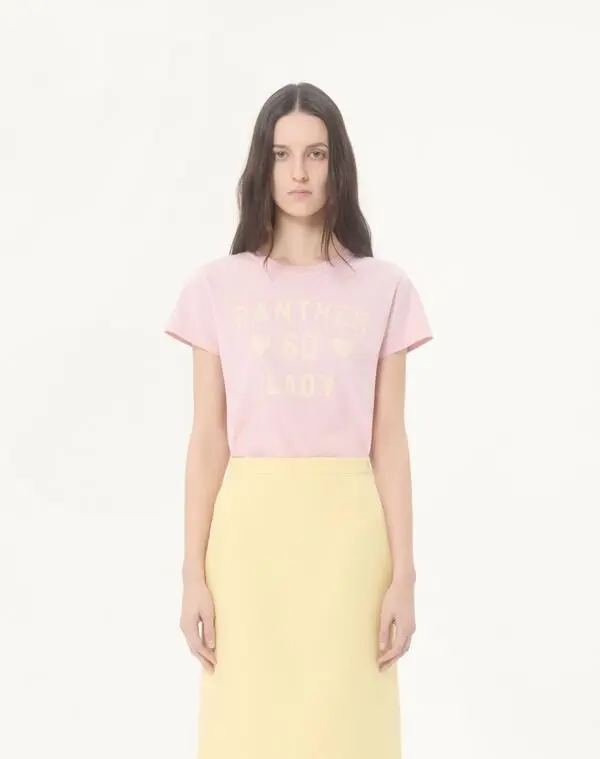Valentino Garavani Cotton T-shirt With Panther Lady Print - Pink