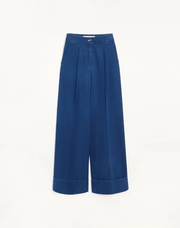 Valentino Garavani Trousers With V Gold Detail - Blue
