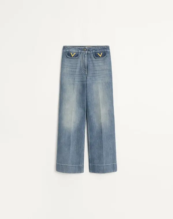 Valentino Garavani Trousers With V Gold Detail - Blue