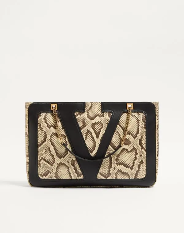 Valentino Garavani Viva Superstar Medium Python Shopping Bag - Cream/black