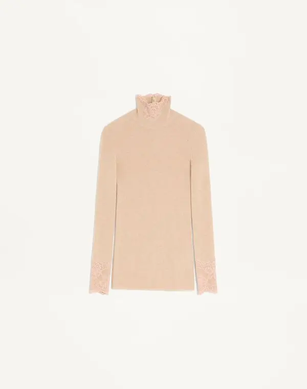 Valentino Garavani Lace Trimmed High Neck Jumper