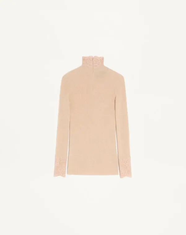 Valentino Garavani Lace Trimmed High Neck Jumper