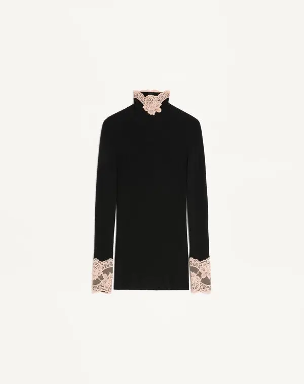 Valentino Garavani Cashmere Jumper With Lace Detail - Black/rose Dust