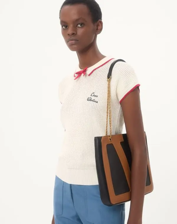 Valentino Garavani Cotton Blend Knit Top With Bow Detail - Birch/paris