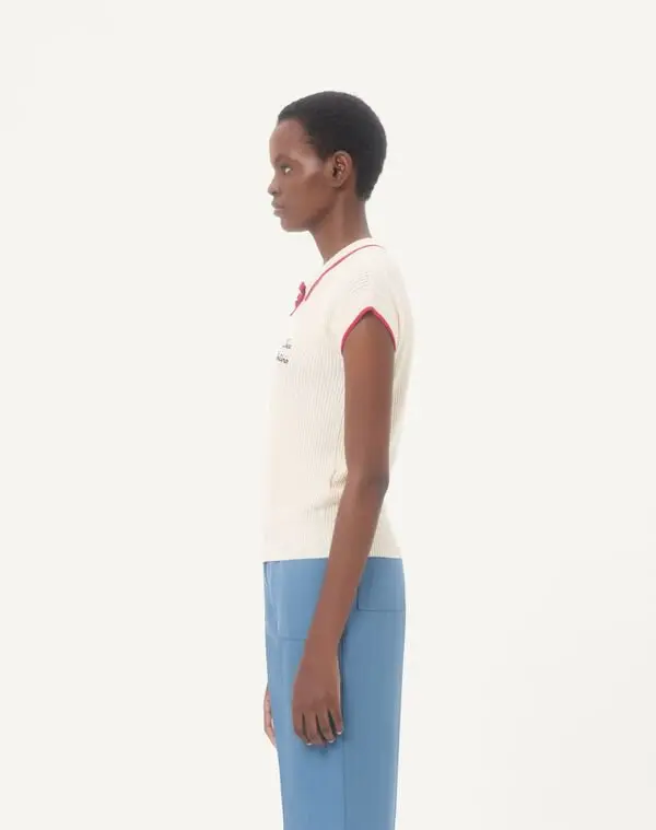 Valentino Garavani Cotton Blend Knit Top With Bow Detail - Birch/paris