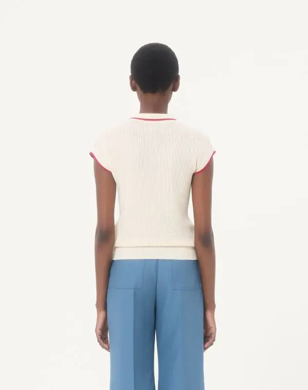 Valentino Garavani Cotton Blend Knit Top With Bow Detail - Birch/paris