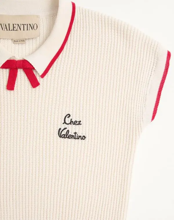 Valentino Garavani Cotton Blend Knit Top With Bow Detail - Birch/paris