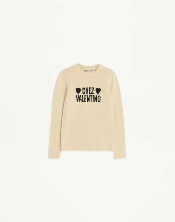 Valentino Garavani Chez Wool Sweater With Embroidered Heart Detail - Birch/black