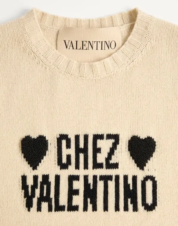 Valentino Garavani Chez Wool Sweater With Embroidered Heart Detail