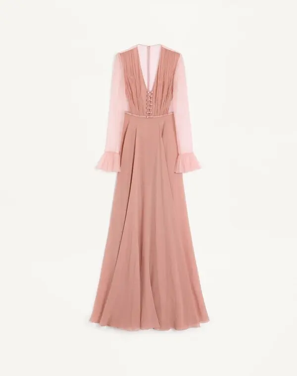 Valentino Garavani Light Georgette Maxi Dress With Organza Sleeves - Light Pink